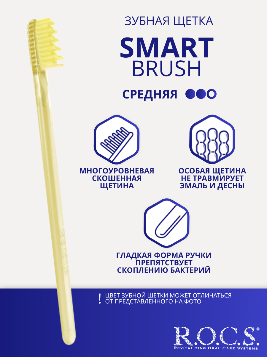 Зубная щетка R.O.C.S. Модельная средней жесткости, желтая