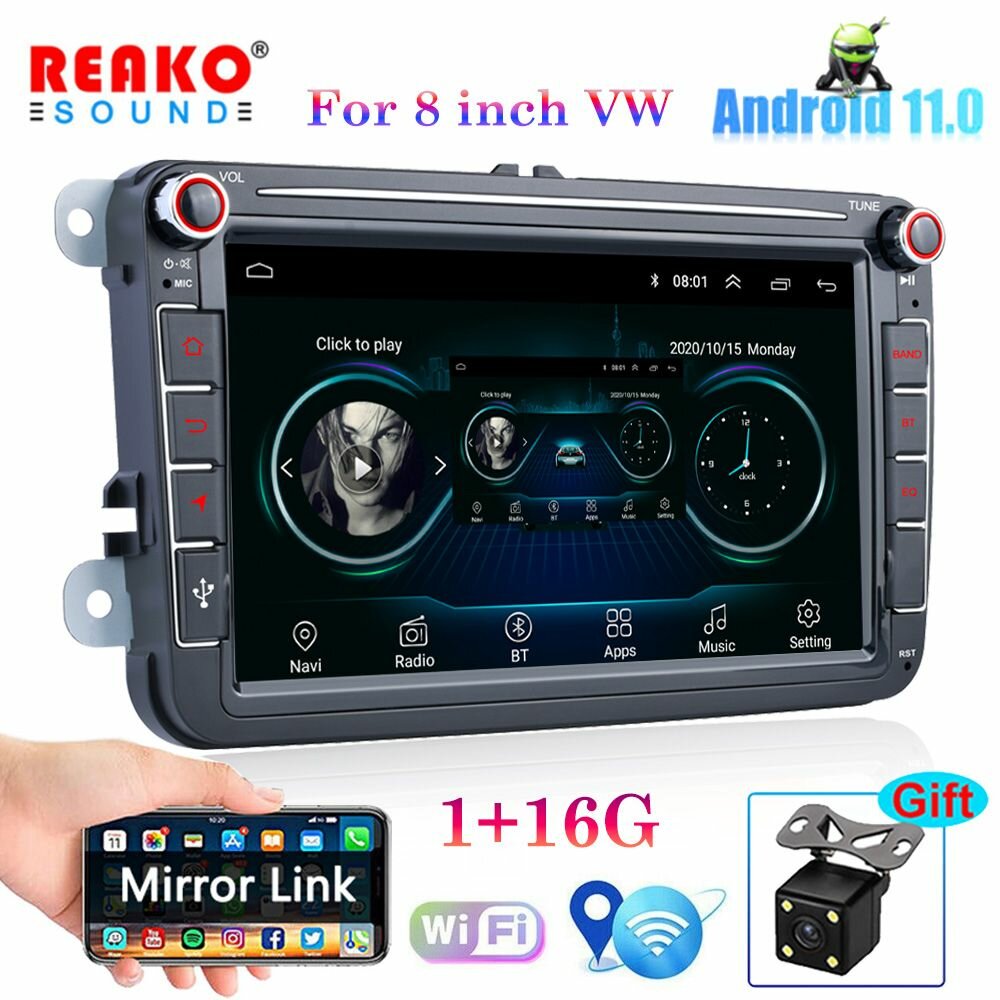 2 Din Android 11 Автомобильное радио 8 дюймов 1+16G Для VW / Volkswagen Skoda Octavia golf 5 6 touran passat B6 polo Jetta /WiFI