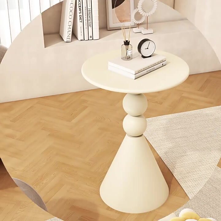 Журнальный стол, Кованое железо стент，40*40*60cm，Молочно-белый，Маленький железный круглый столик