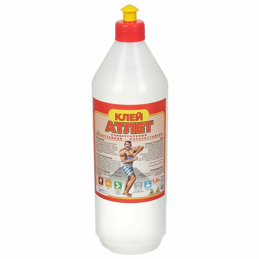 Клей Экокласс "Атлет" бесцветный, водостойкий, однокомпонентный, 1 л