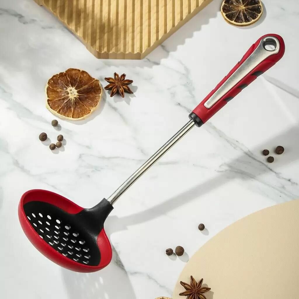 Шумовка Daniks нейлоновая с силиконовой насадкой и прорезями, с навеской, Salsa