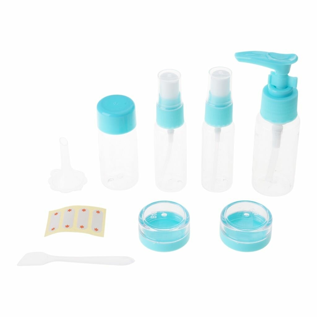 Косметические флаконы, Комплект переносных косметических контейнеров - 9 предметов - синий, 1 набор