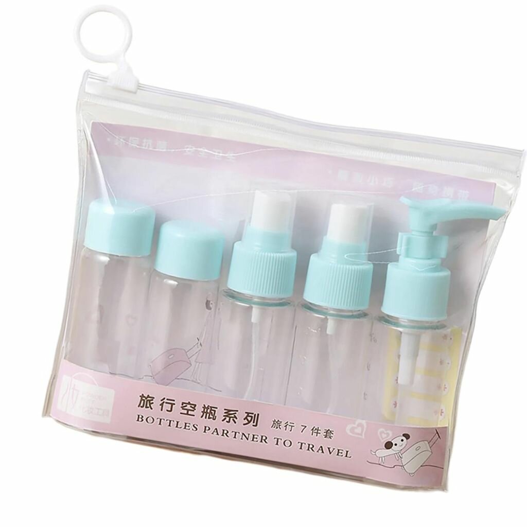 Косметические флаконы, Комплект переносных косметических контейнеров - 7 предметов - синий, 1 набор