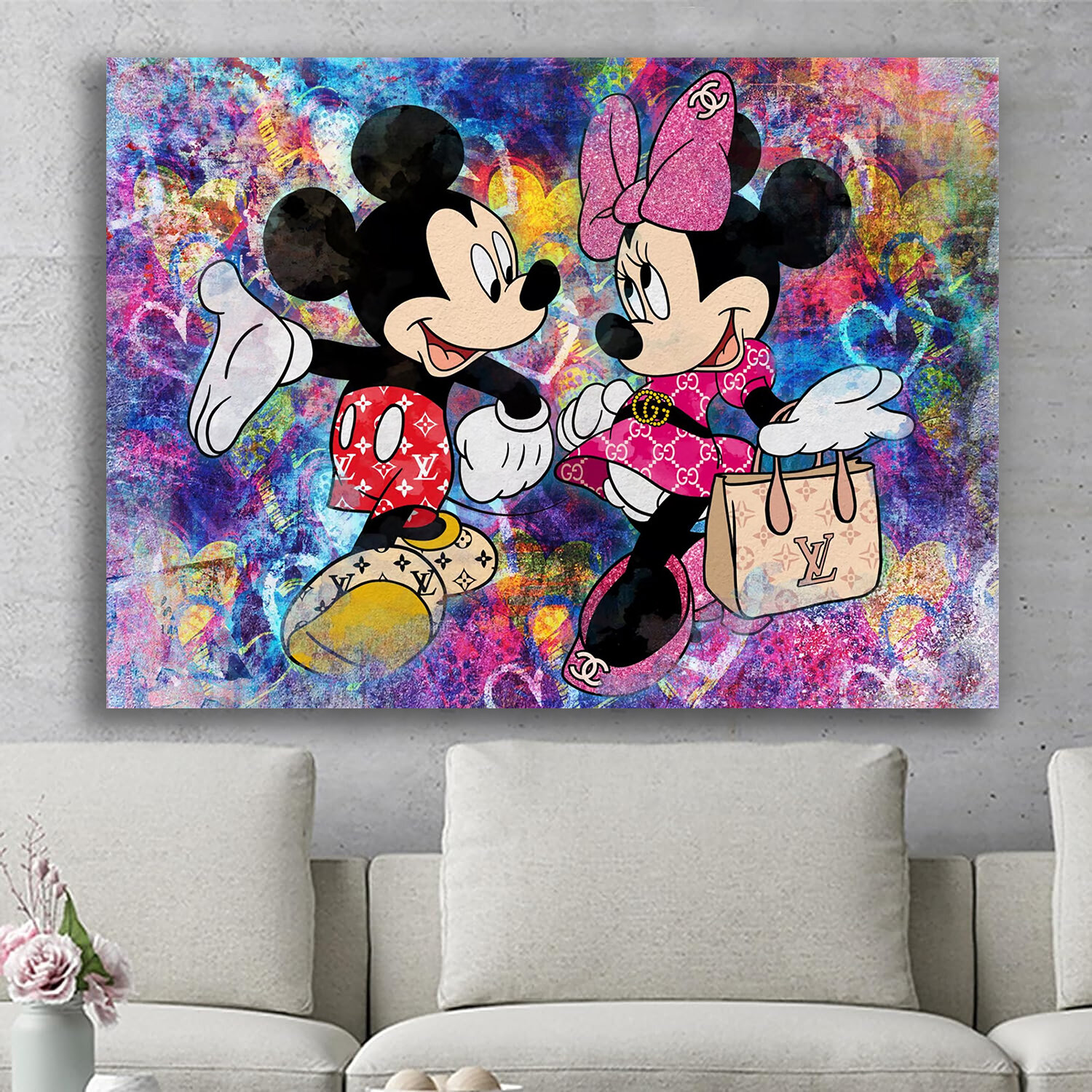 Картина на холсте - "Микки и Минни Маус, мультперсонажи", 40х60 см.