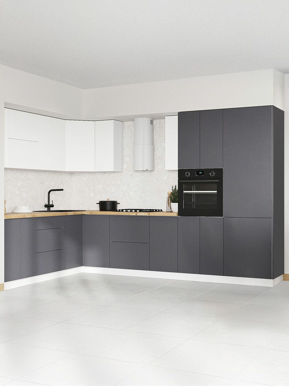 Кухонный гарнитур угловой Тандем 3.2х2.2 м, мебель для дома и кухни, Белый / Бланж / Графит
