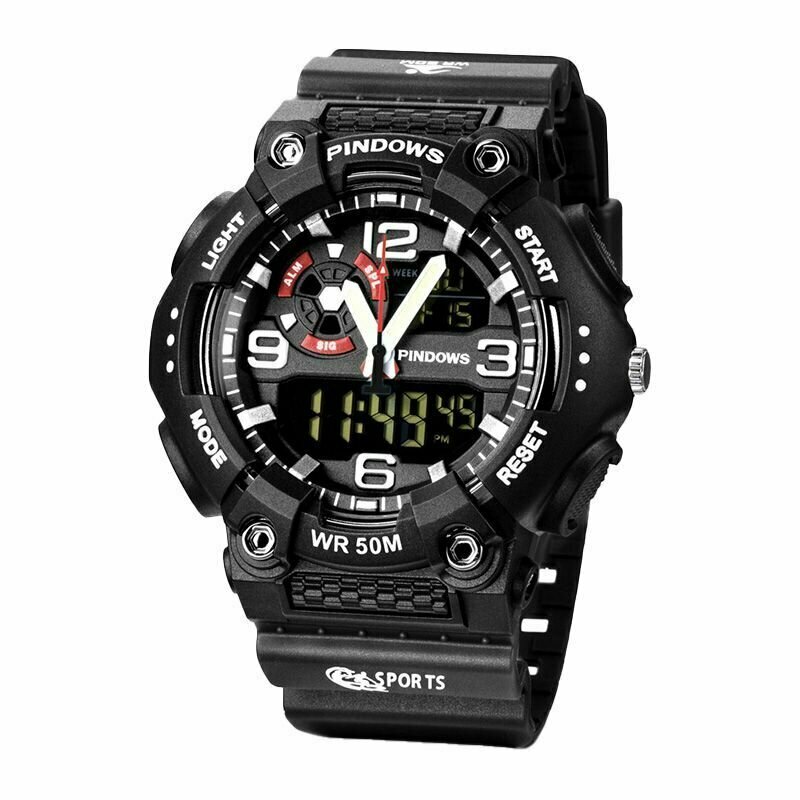 Модные мужские цифровые часы с большим циферблатом, многофункциональные спортивные часы с двойным дисплеем и подсветкой