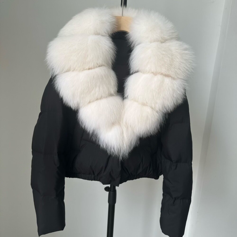 Популярная женская зимняя куртка-пуховик на AliExpress, короткий фасон, модная женская куртка высокого класса, темпераментная, универсальная, с большим меховым воротником.