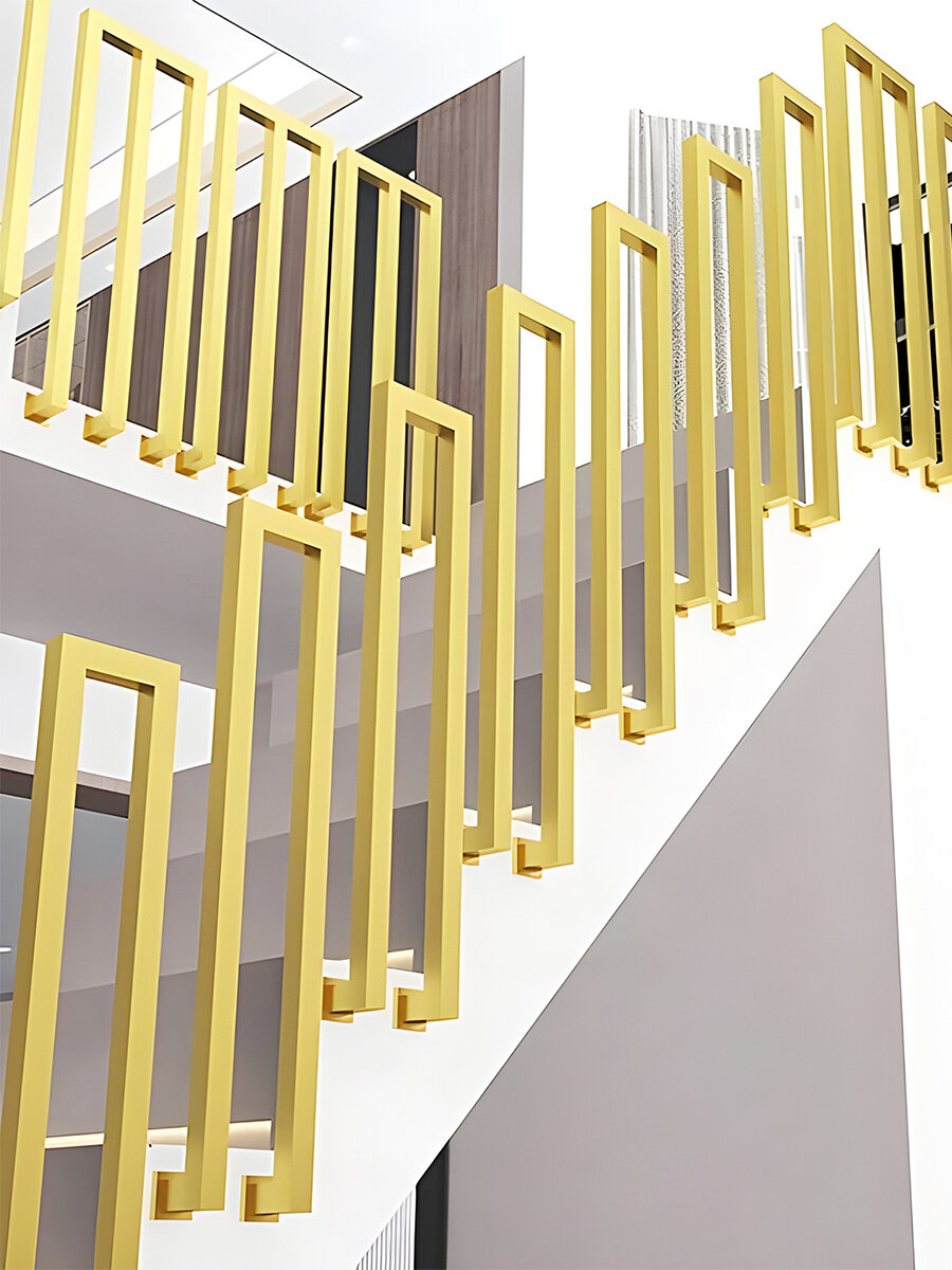 Золотые лестничные поручни в современном стиле, U - образные боковые поручни с металлическими квадратными трубами, ограждения безопасности на террасе, балконе и чердаке