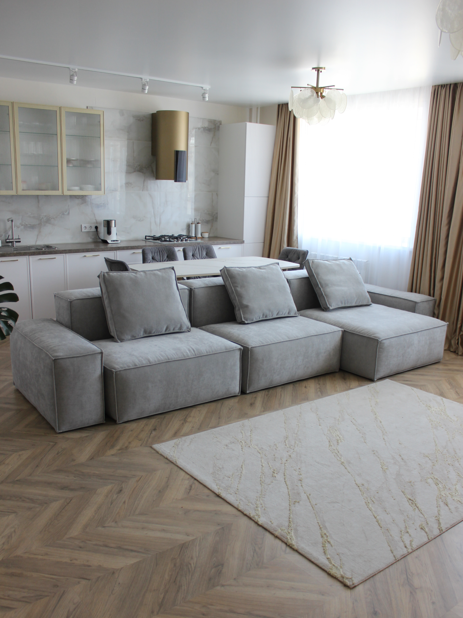 Диван модульный Конер, серый, 385х140х72