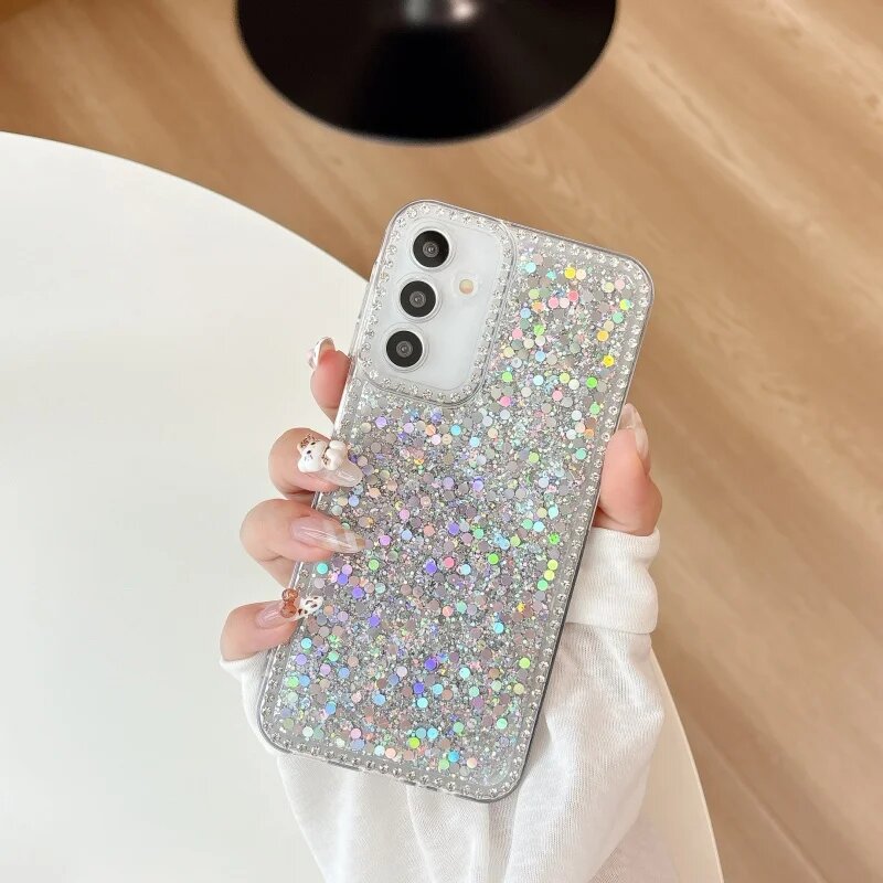 Блестящий чехол со стразами для Samsung Galaxy A54 A34 A24 A14 A53 A33 A23 A13 Галакси А14, Silver