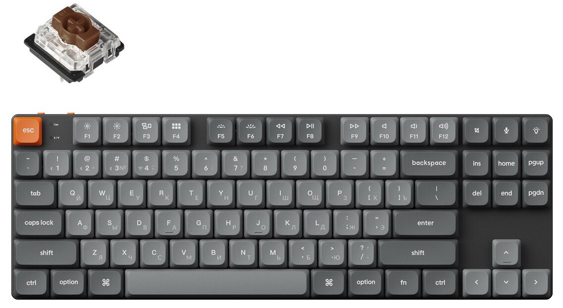 Беспроводная механическая ультратонкая клавиатура QMK Keychron K1 Max, 87 клавиш, Hot Swap, RGB-подсветка, Gateron Brown Switch