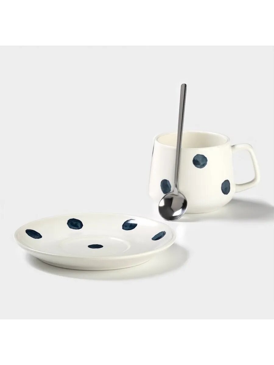 Стильная чайная пара с горошком и ложкой