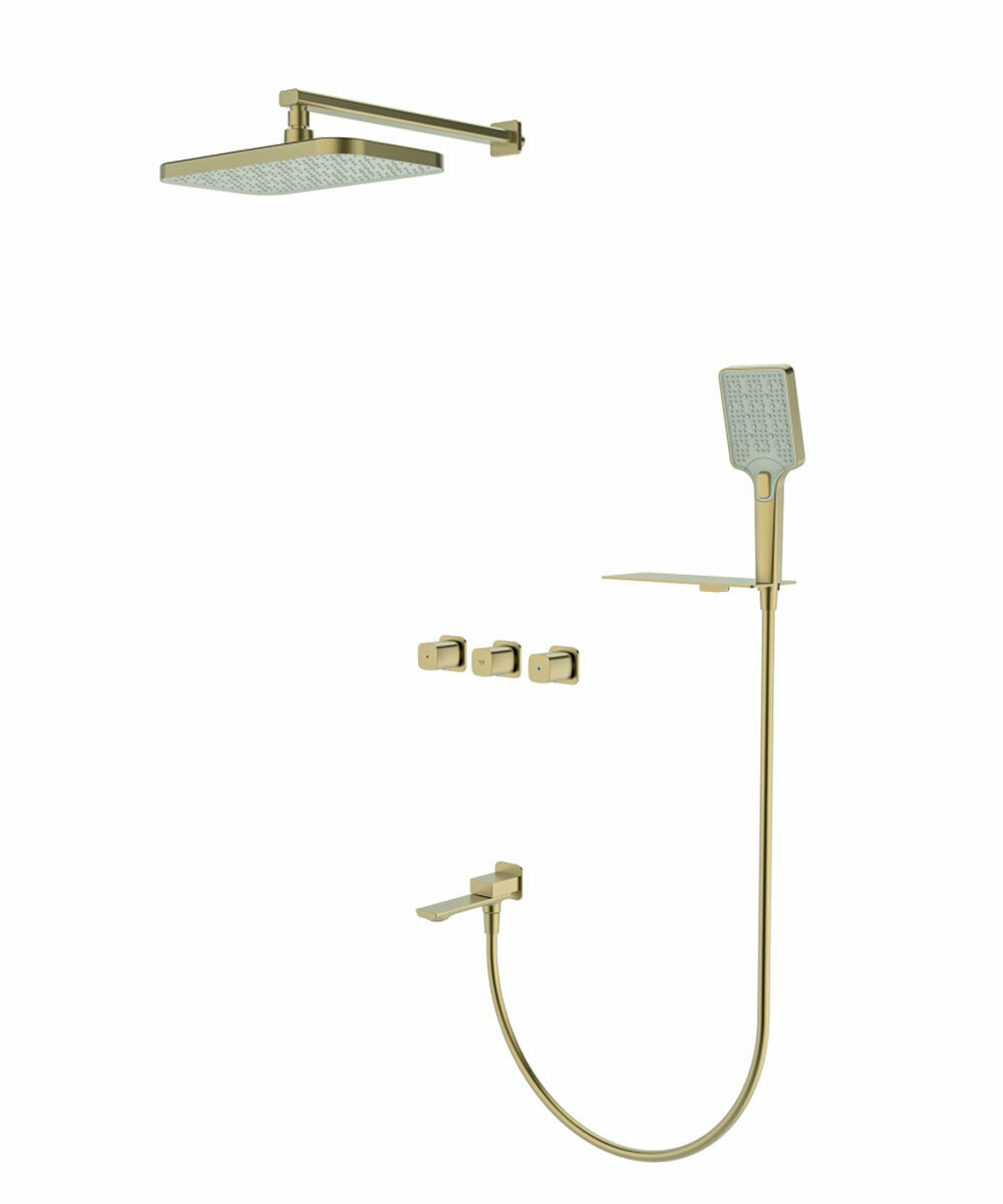 Встроенный смеситель с тропическим душем от бренда Vieir V473063-S матовое золото
