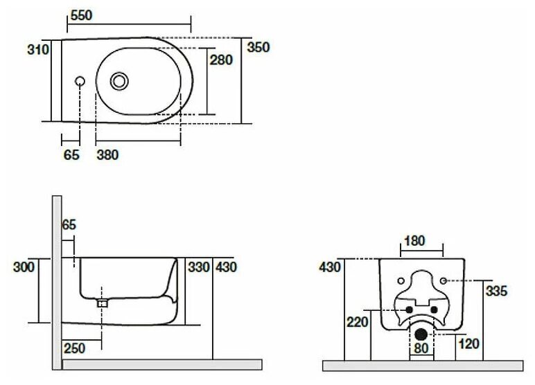 Kerasan Nolita Биде подвесное с 1 отв. под смеситель 55х35 см, с креплениями WB9N, цвет черный матов