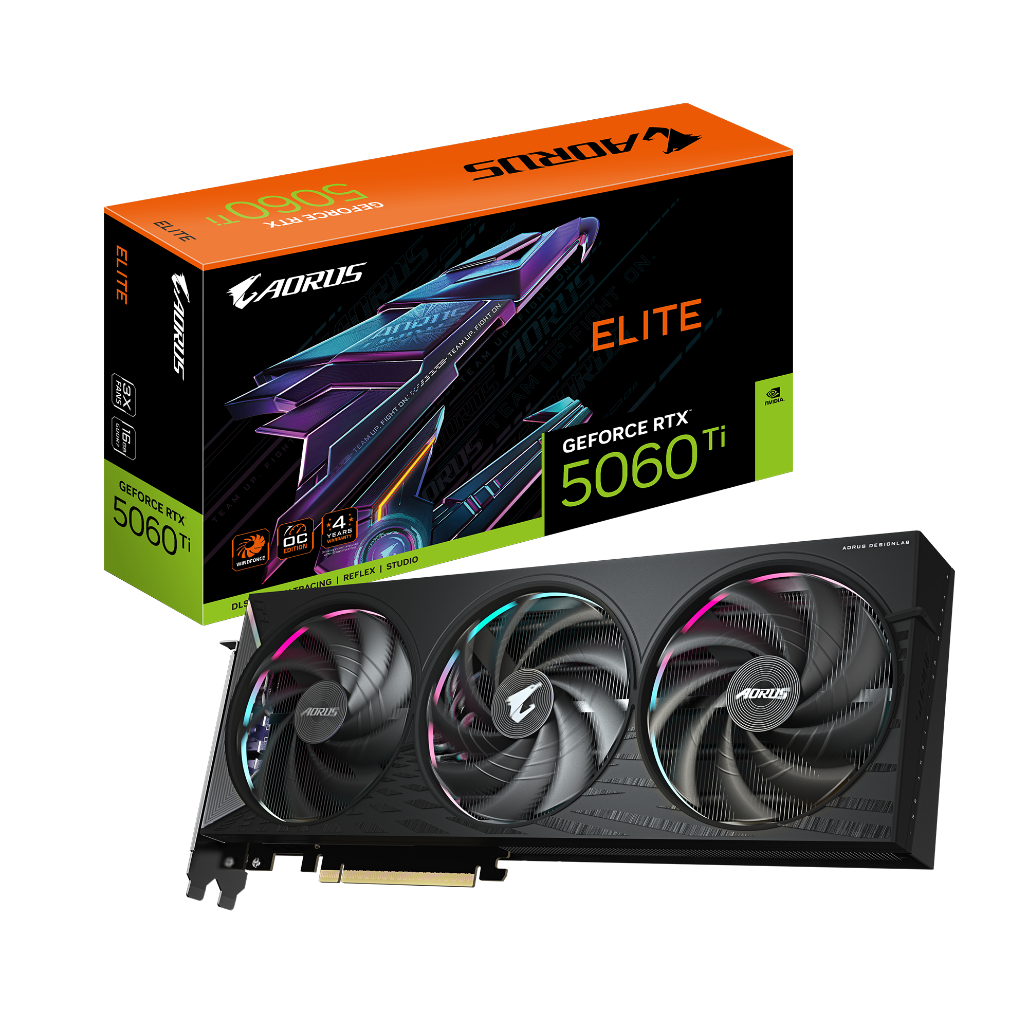 Видеокарта Gigabyte RTX5060Ti ELITE (16GB GDDR7 128bit 3xDP HDMI 3FAN RTL) черный