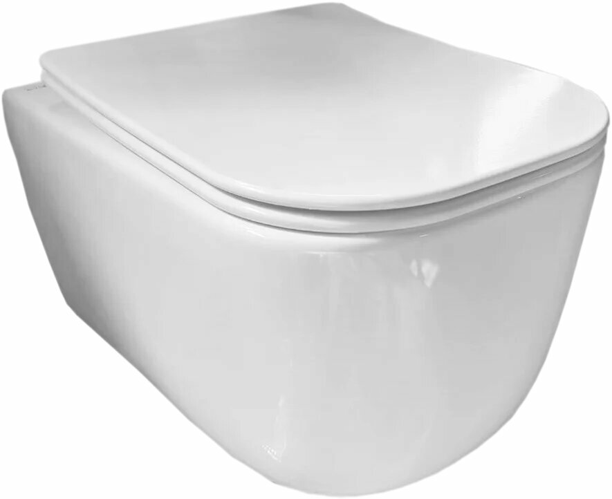 Унитаз подвесной Ceramicanova New Day CN3005 с микролифтом, безободковый, без бачка, антивсплеск, фарфоровый, белый, глянцевый, прямоугольный, сиденье для унитаза в комплекте