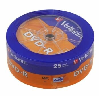Диск DVD-R Verbatim 4.7 ГБ 16x cake box 43730 (25 штук в упаковке)