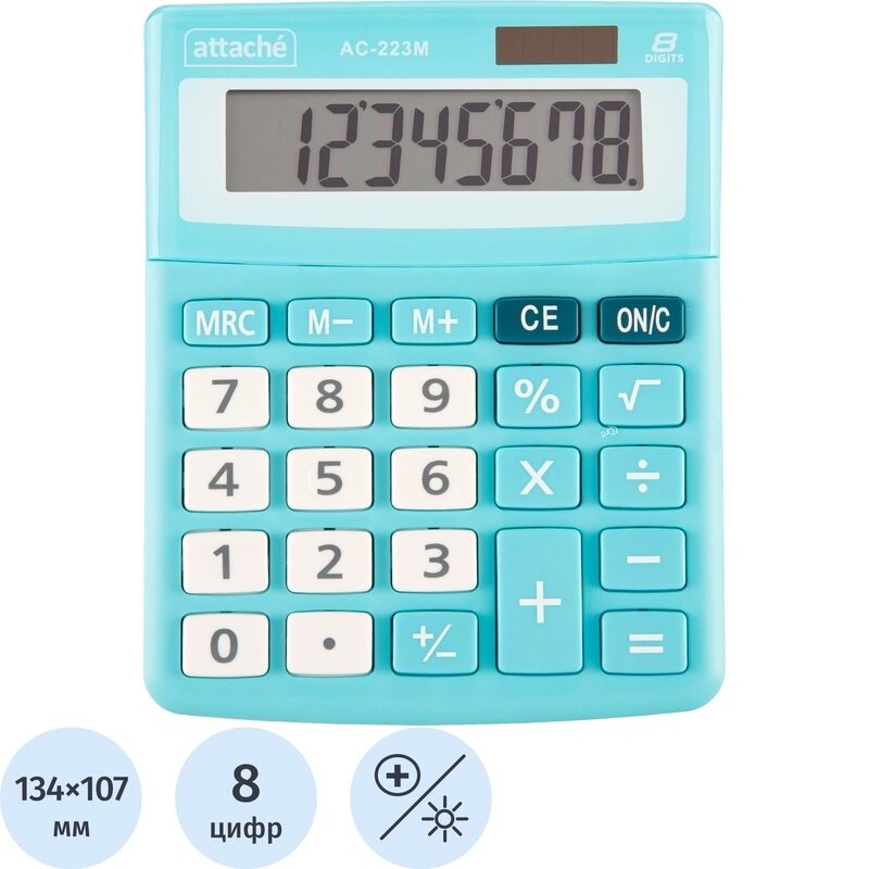 Калькулятор настольный комп Attache, AС-223M,8р, дв. пит, мятный,134x107x34