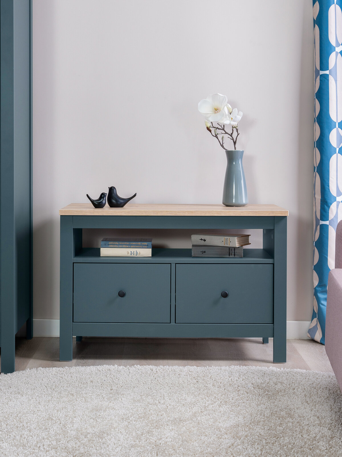 Тумба ГУД лакк Сага, 2 ящика, 90х41х62 см, направляющие с доводчиком, темно-бирюзовая/ясень