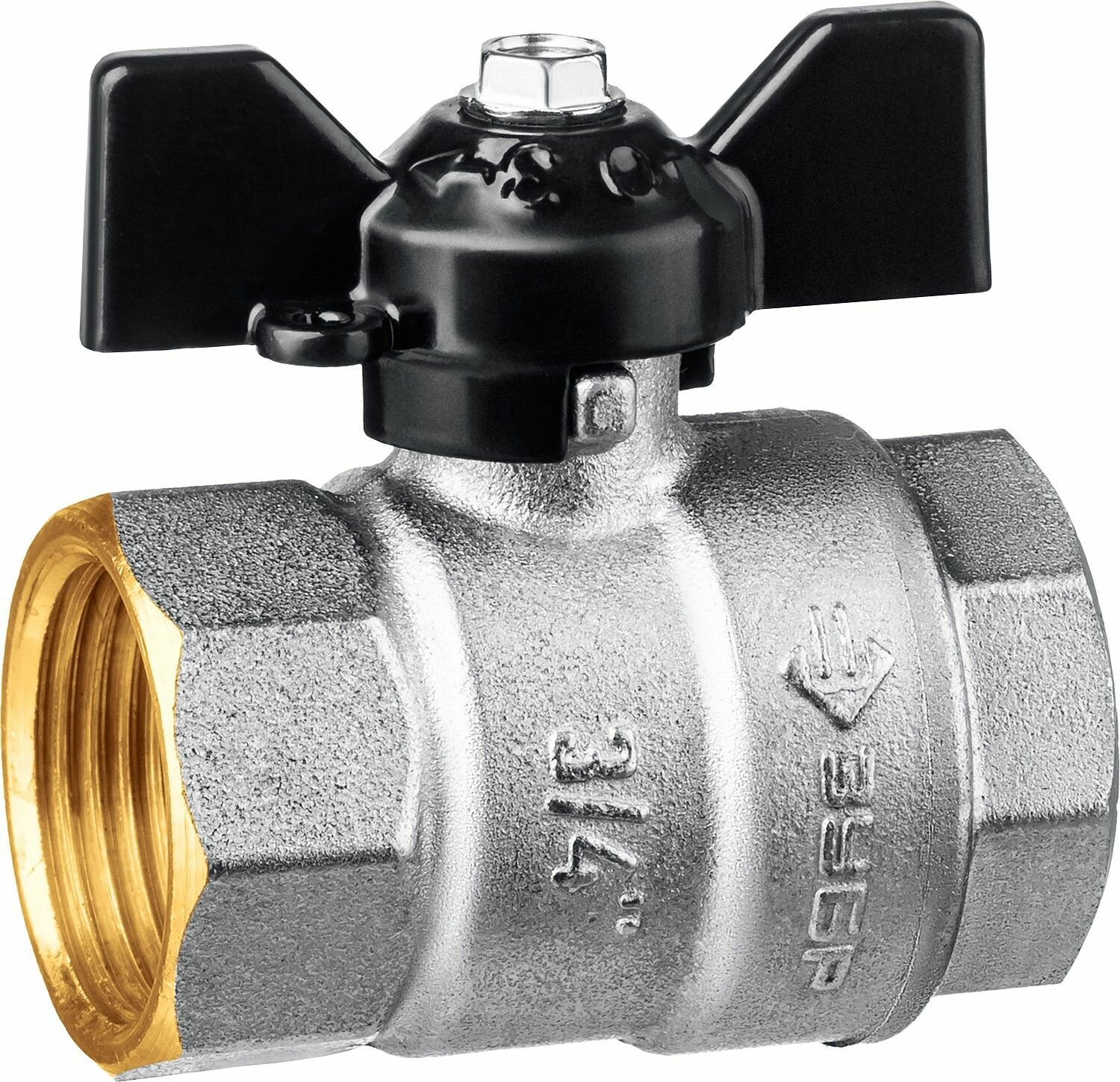 Полнопроходной шаровой кран ЗУБР d 3/4", ручка "бабочка", "мама-мама" 51323-3/4