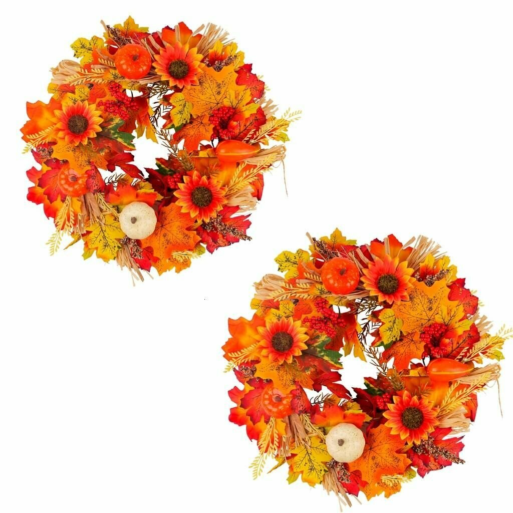 Осенние украшения (2тыквы, клен/подсолнух/сухие ветки, гирлянды)