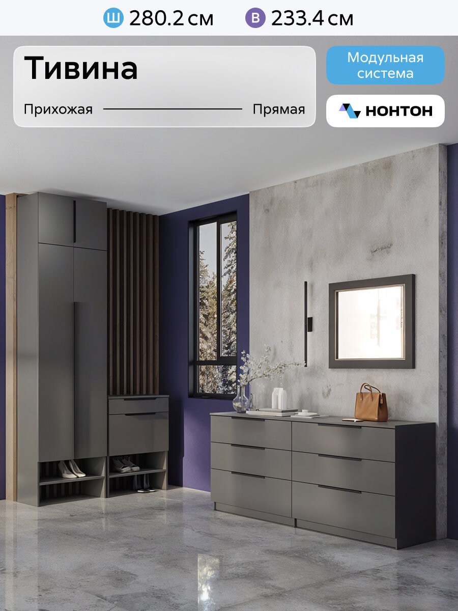 Прихожая со шкафом Нонтон Тивина №1, 280x39x233 см, графит серый