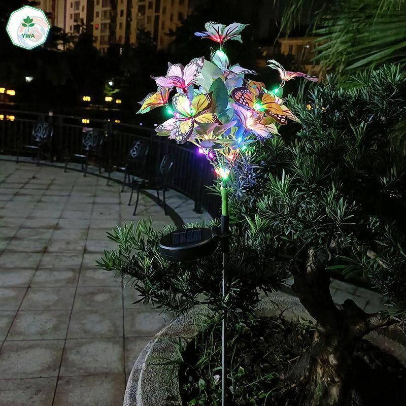 Солнечный уличный фонарь садовый с автоматическим включением и имитацией цветов бабочка дерево для уютного освещения двора и террасы