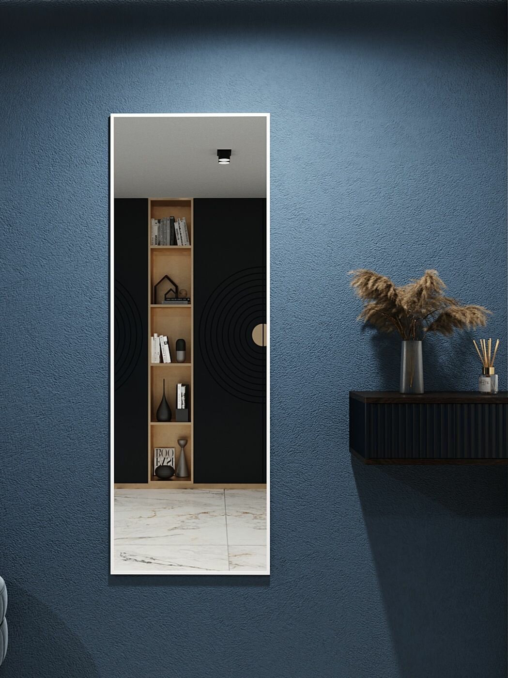 Зеркало настенное в прихожую в алюминиевой раме MOONRISE 160х70 см. Белое