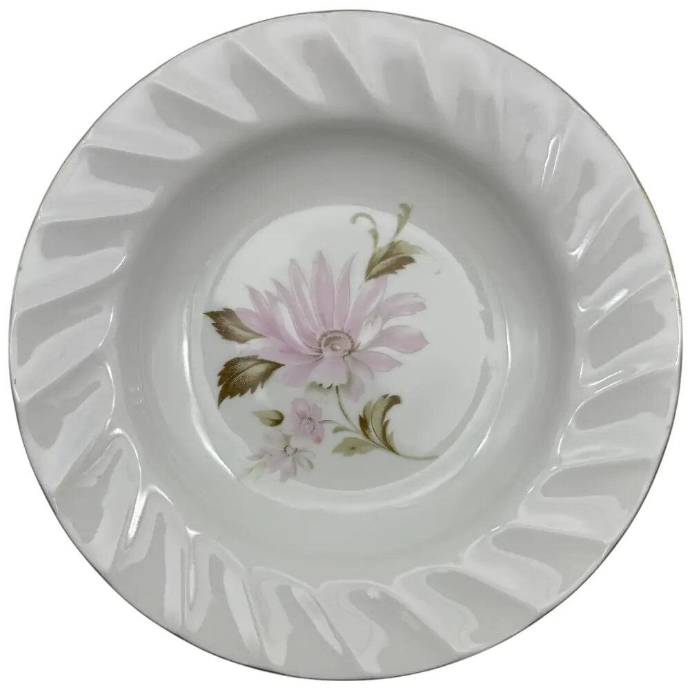 Тарелка "Хризантемы", глубокая, под пасту, 20 см, 1974-1984 гг, Южноуральский ФЗ (ЮФЗ), СССР