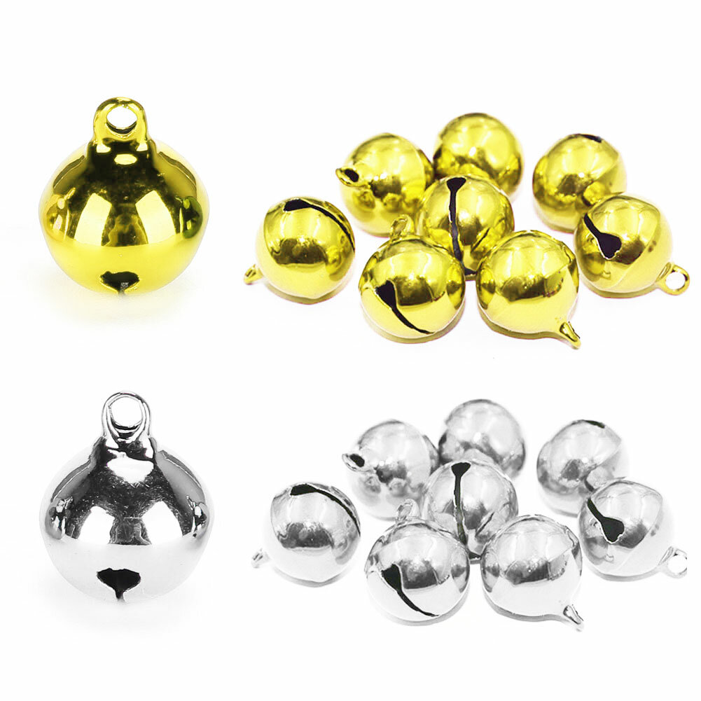 50 маленьких металлических колокольчиков, разноцветные, для украшения дома, рождественские колокольчики, подвески для ключей, для вечеринки, для творчества (желтые, серебристые).