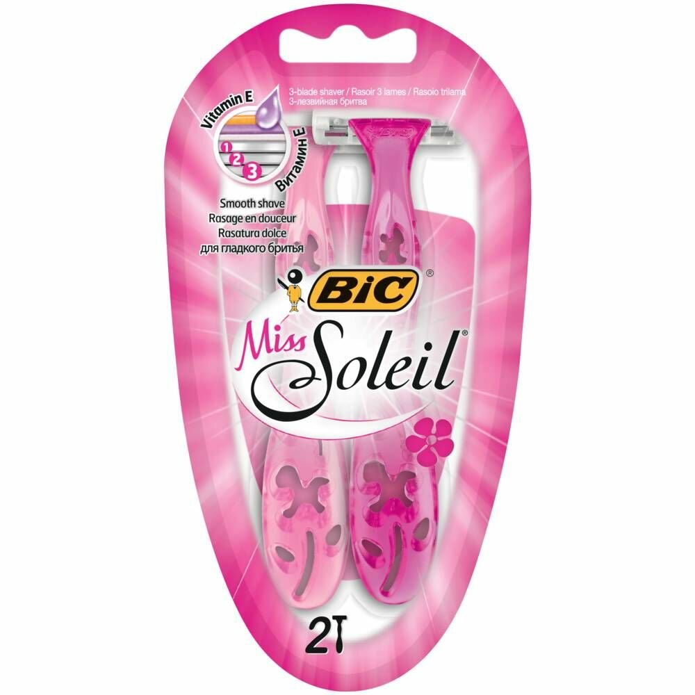 Бритва женская одноразовая BIC Miss Soleil, 3 лезвия, двойная увлажняющая полоска, 2шт