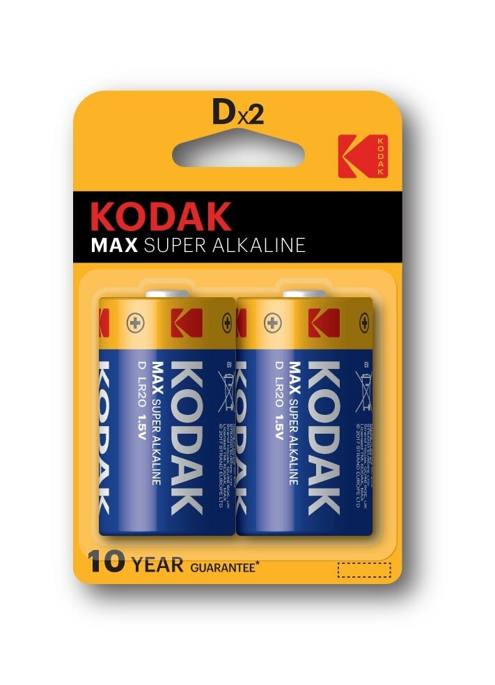 Батарейки KODAK "Max Super", алкалиновые, LR20 D, 1.5V, блистер, 2 шт