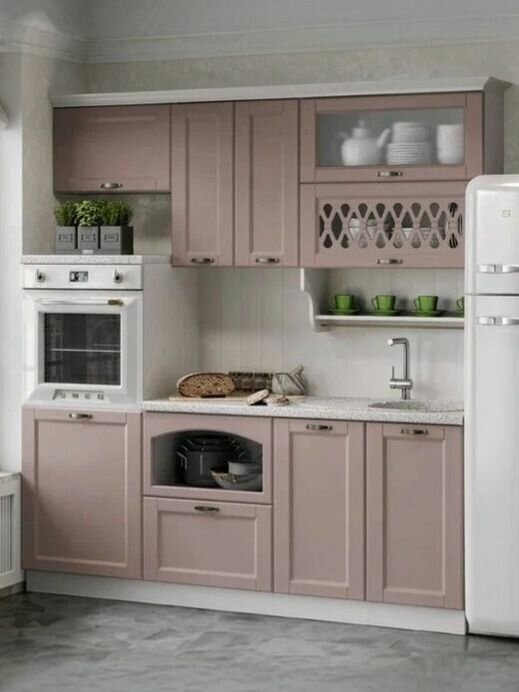 Кухонный гарнитур Милано МДФ 2м шарли пинк/белый со столешницей компоновка №3 МИФ