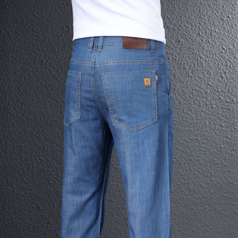 Слим тапер джинсы Rong Тонкие мужские джинсы деловые повседневные широкие прямые универсальные эластичные длинные брюки, Размер_30