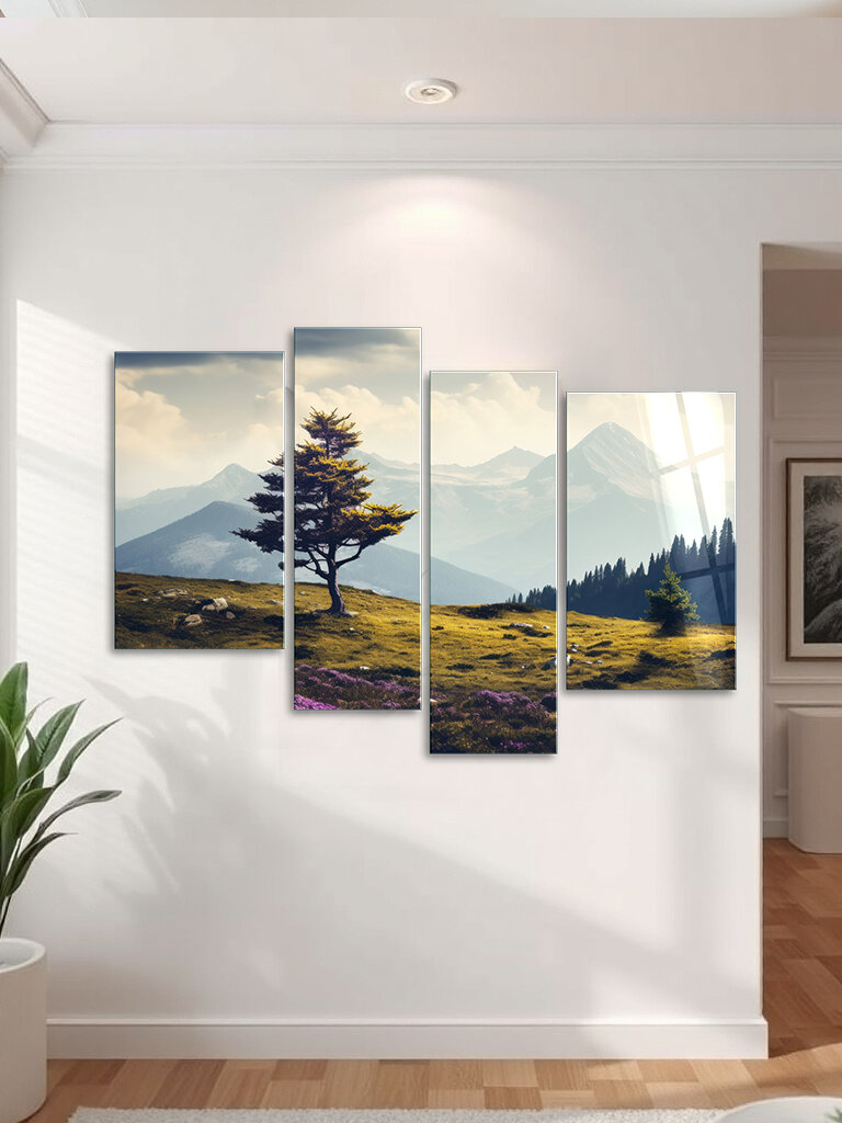 Картина модульная 140х100 см на стекле для интерьера/ Дерево на склоне, Diva Kartina