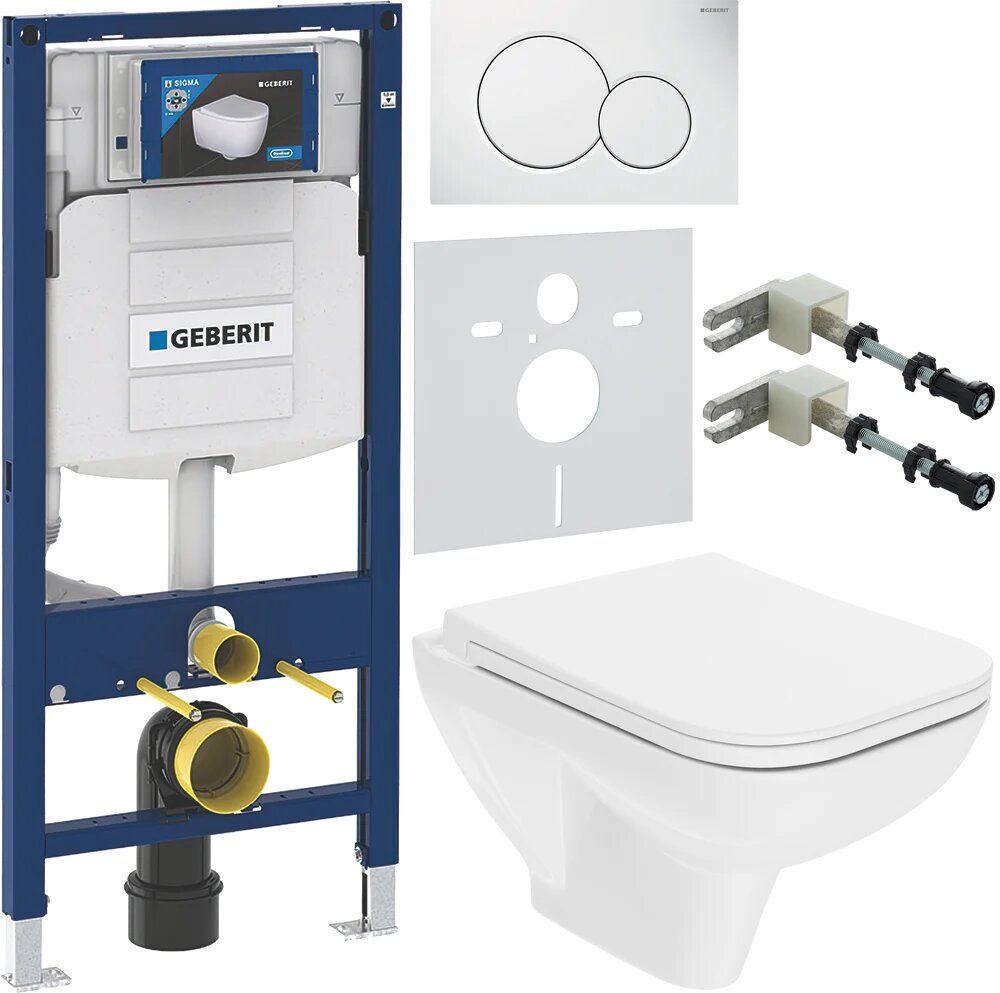 Комплект 6 в 1 Унитаз подвесной DIWO Сочи 7508N003-0079 безободковый / Сиденье Yakut 0344 быстросъемное, с микролифтом / Инсталляция Geberit Duofix UP 320 111.300.00.5 (111.950.00.6), Кнопка Sigma 01