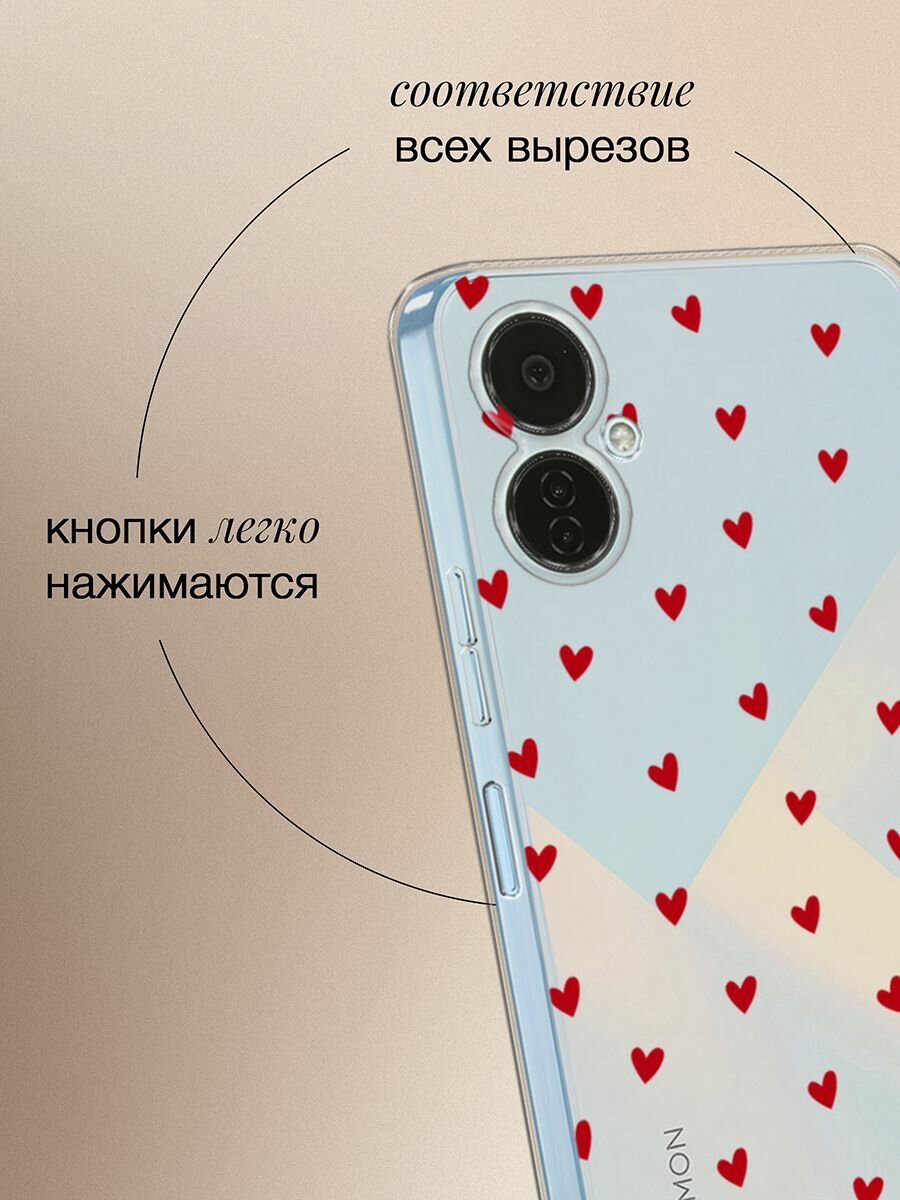 Чехол на Tecno Camon 19 Neo / Техно Камон 19 Нео с принтом "Red hearts", прозрачный — фото 1