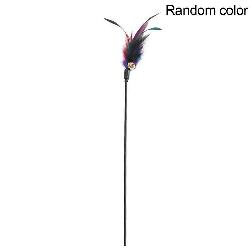 Игрушка для кошек с перьями и длинной ручкой, интерактивная палочка для игр с котенком, прочные разноцветные перья