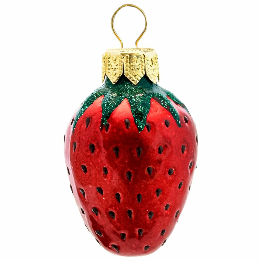 Елочная игрушка фигурка стеклянная "Земляничка-2" д4см, h6см, ручная художественная роспись, подарочная упаковка