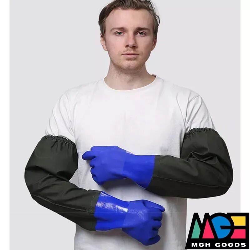 Перчатки резиновые для чистки овощей, рыбы/перчатки резиновые/Водонепроницаемый длинный рукав. синий