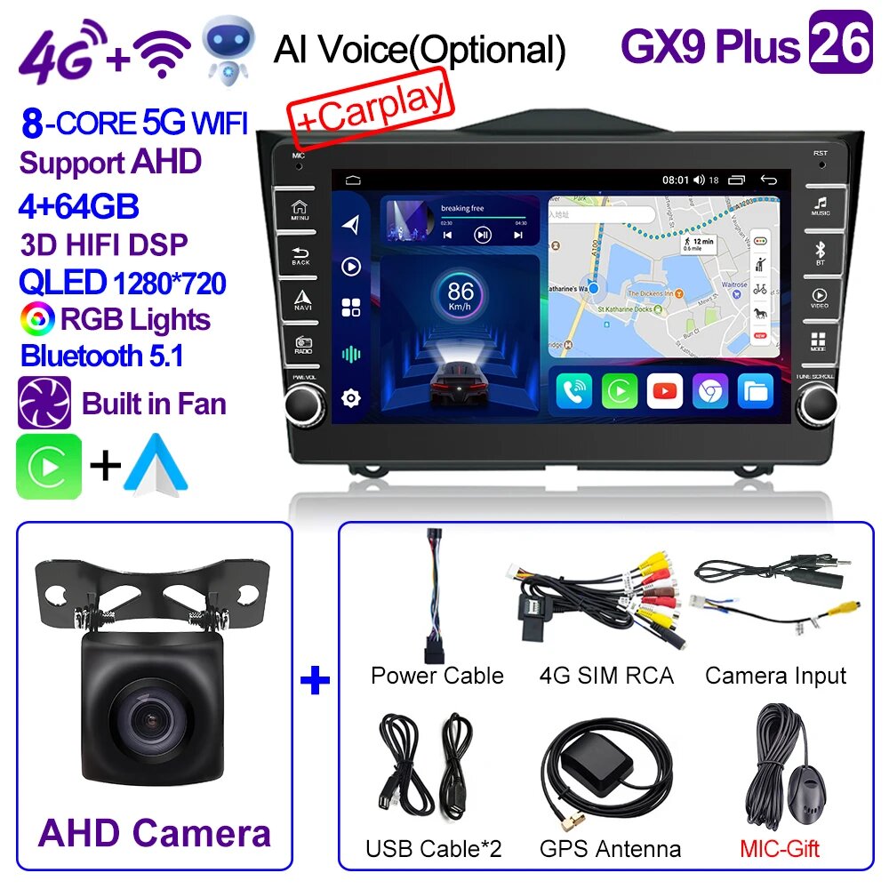 Автомобильная магнитола CAIXI GX9, 8 ядер, Wi-Fi, QLED Pro, для LADA ВАЗ, 8Knob GX9Plus(4-64)C