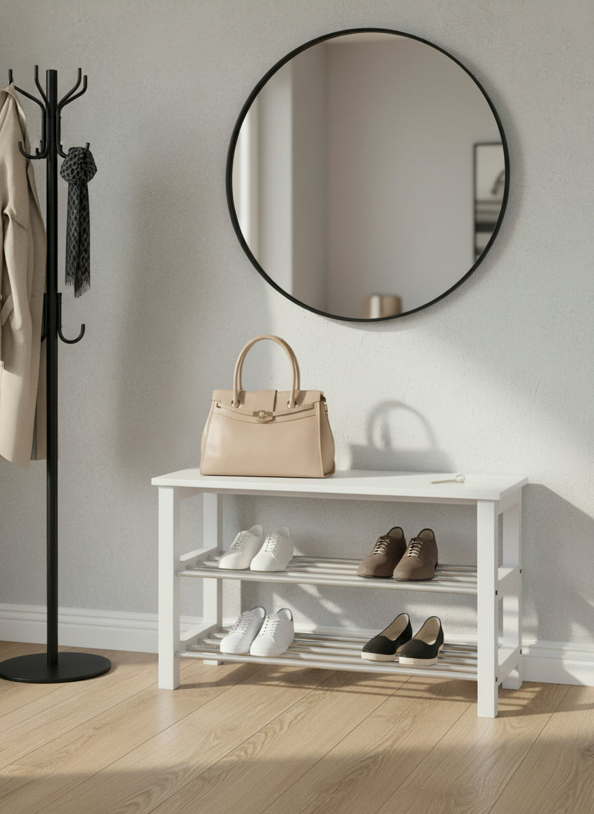Скамья с полкой для обуви в прихожую, белый