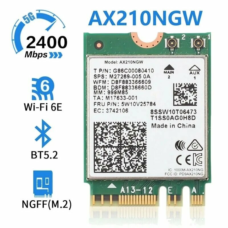 (W G B D) AX210 AX210NGW Сетевая карта M.2 NGFF 2,4 ГГц/5G WI-FI 6E 2400 Мбит/с WiFi 802.11Ax Bluetooth 5.2 адаптер