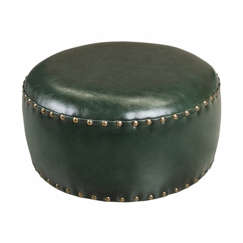 Кожаный пуф-табурет в стиле кантри, диаметр 40 см, нагрузка 200 кг