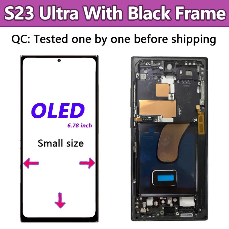 6,8-дюймовый AMOLED S918 ЖК-дисплей для Samsung S23 Ultra 5G S918B S918U, сенсорный экран с рамкой и дигитайзером S23 Ultra, замена экрана OLED Black 6.78