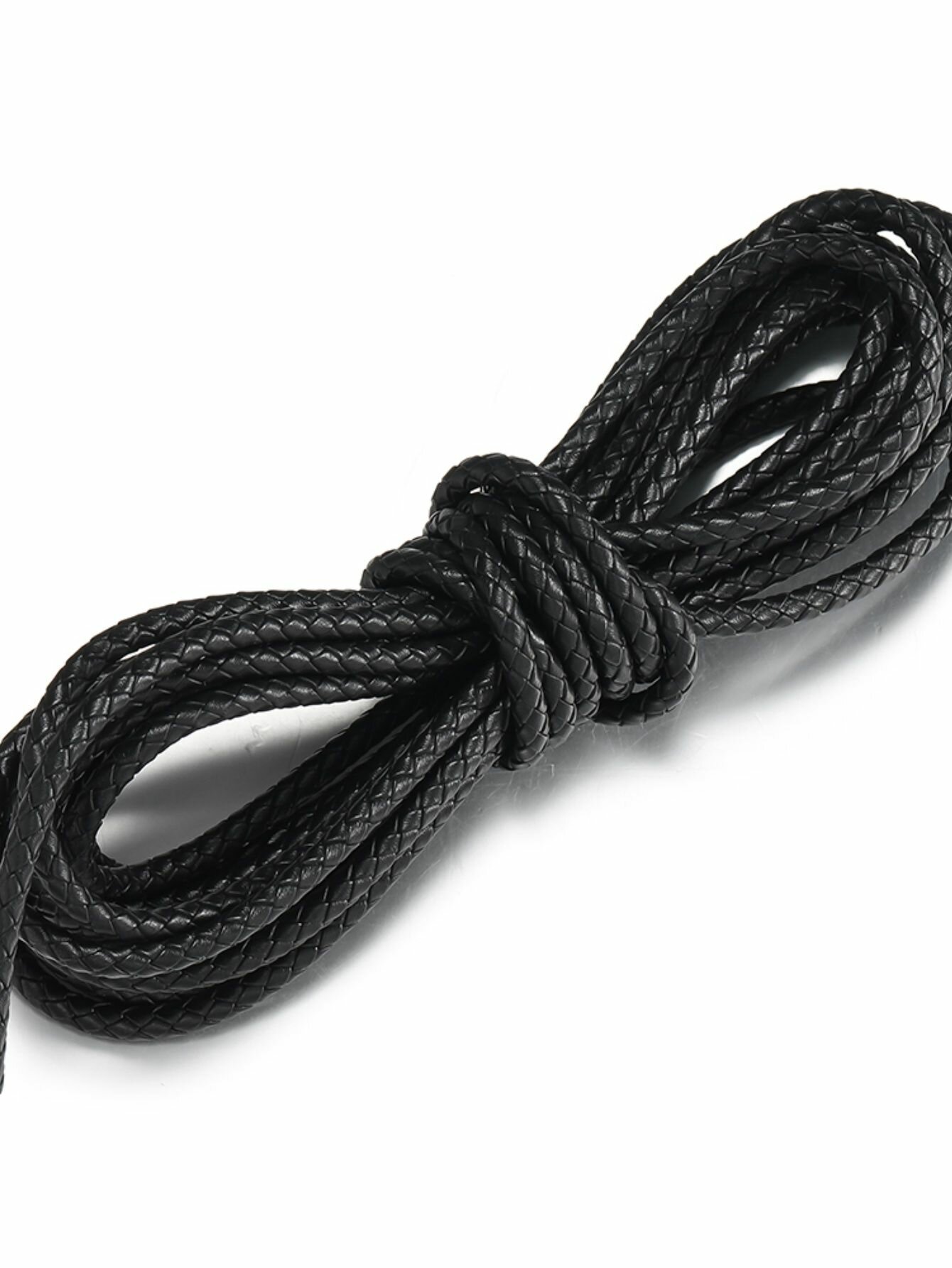 Кожаный плетёный шнур для рукоделия 5 мм, черный, 1 м, прочная круглая кожаная верёвка для браслетов, брелков, ремонта и декора