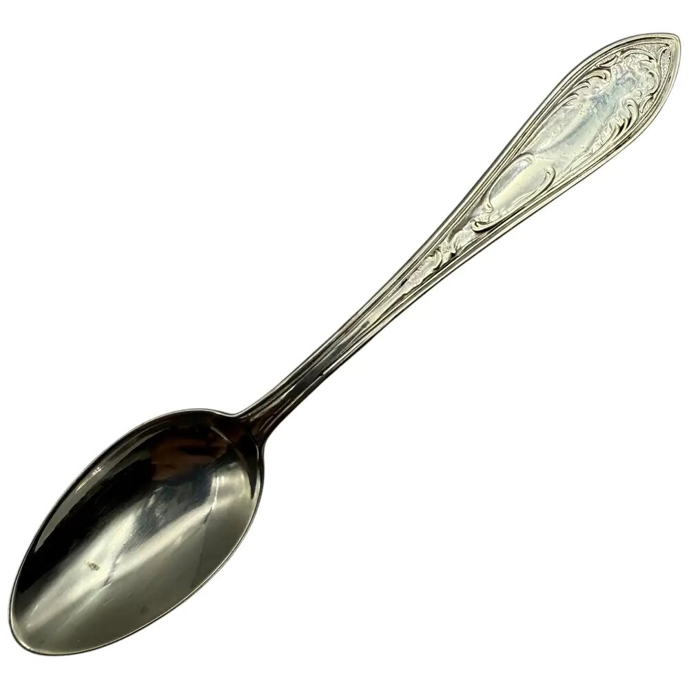 Ложка кофейная "Растительный узор", 11 см, серебро 0.875, 1957 г. З-д металлоизделий №1 (М1.7), СССР