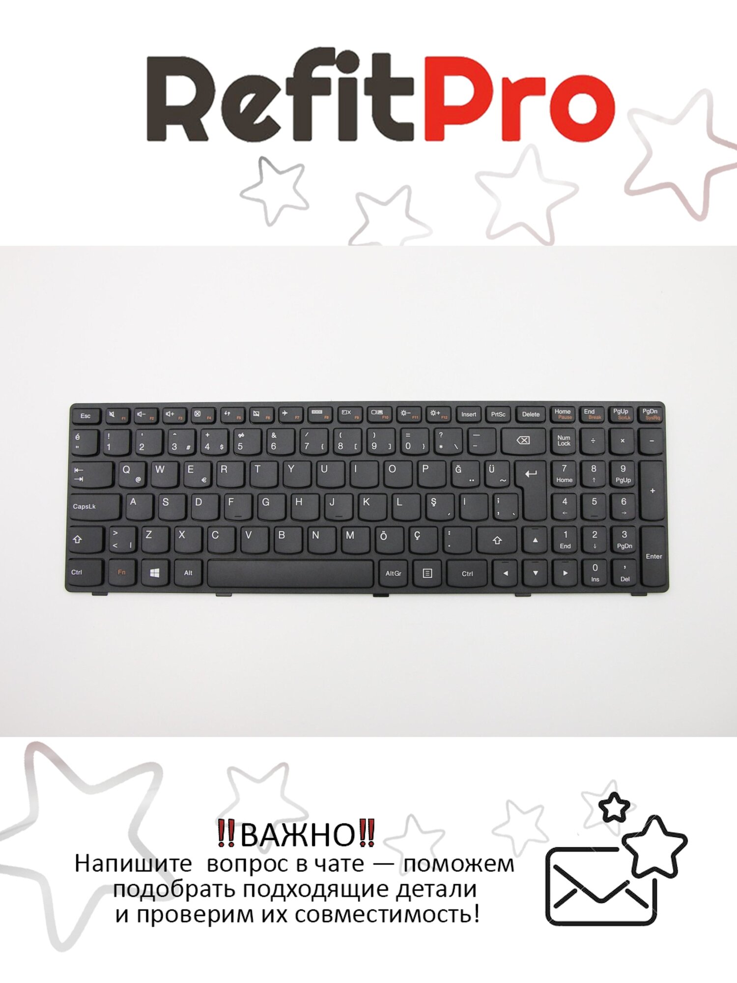 Клавиатура для Ноутбука Lenovo LenovoG500 / G700 раскладка - турецкая, черная (25210955)