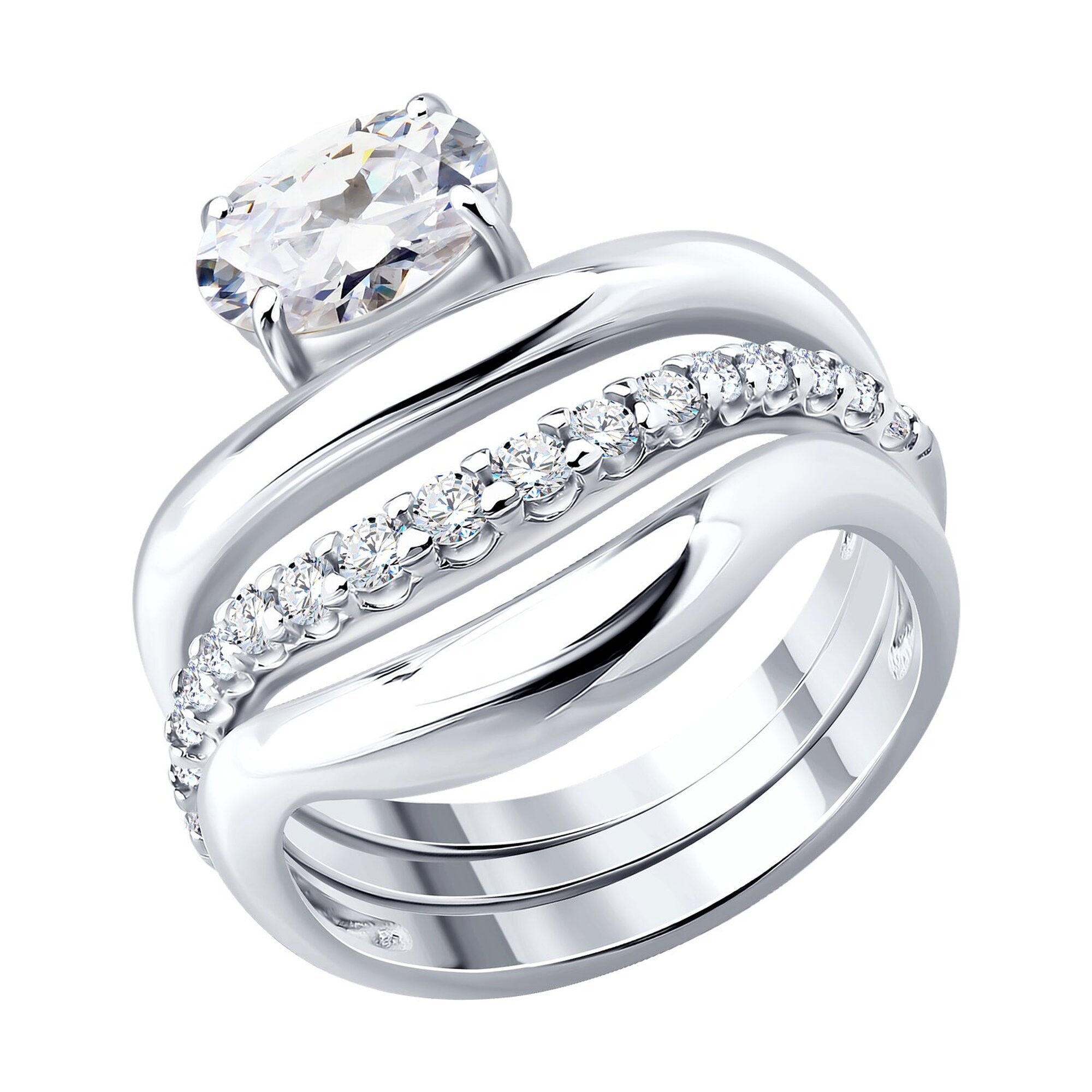 Кольцо Diamant online, серебро, 925 проба, родирование, фианит