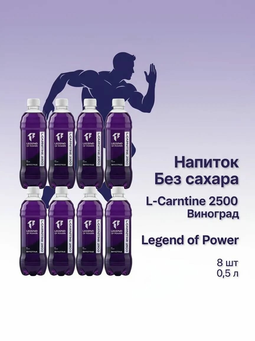 L carnitine Л карнитин жидкий(2500mg) Виноград, 0,5л/8шт. Без Сахара "Legend of Power"